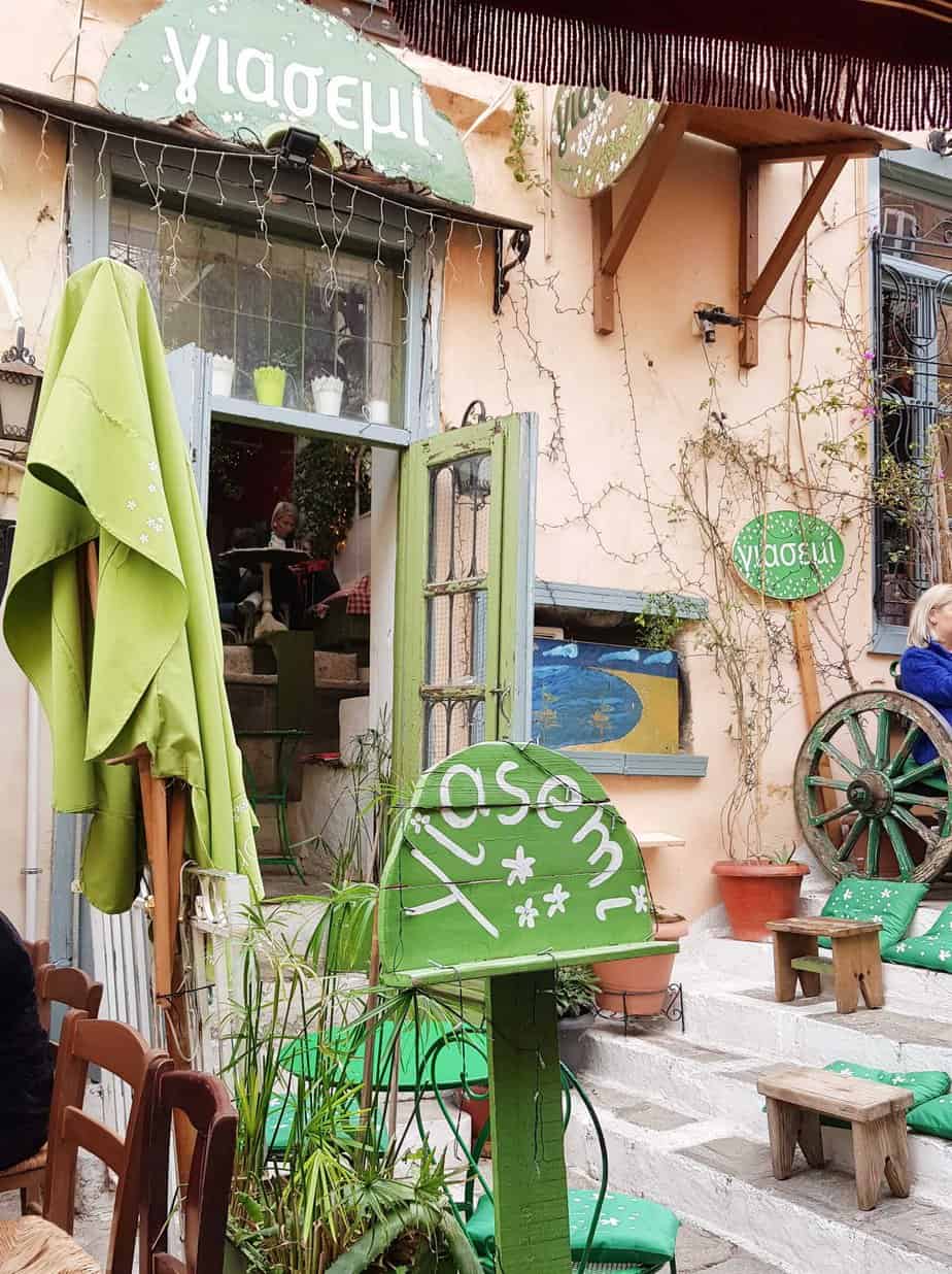 On the steps of Yiasemi Cafe Athens - sweet-streets